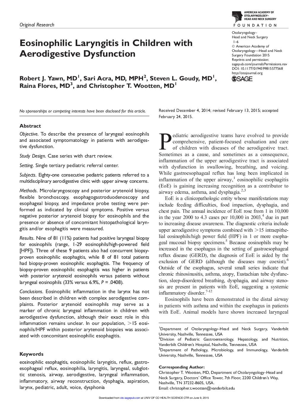 Yawn et al. – 2015 – Eosinophilic laryngitis in children with ...